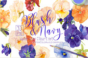 Blush&Navy-ClipartSetWatercolor, an Illustration by watercolorwild.graphics