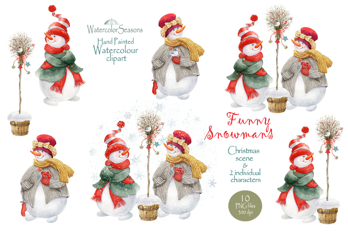 Watercolor Snowman Christmas clipart