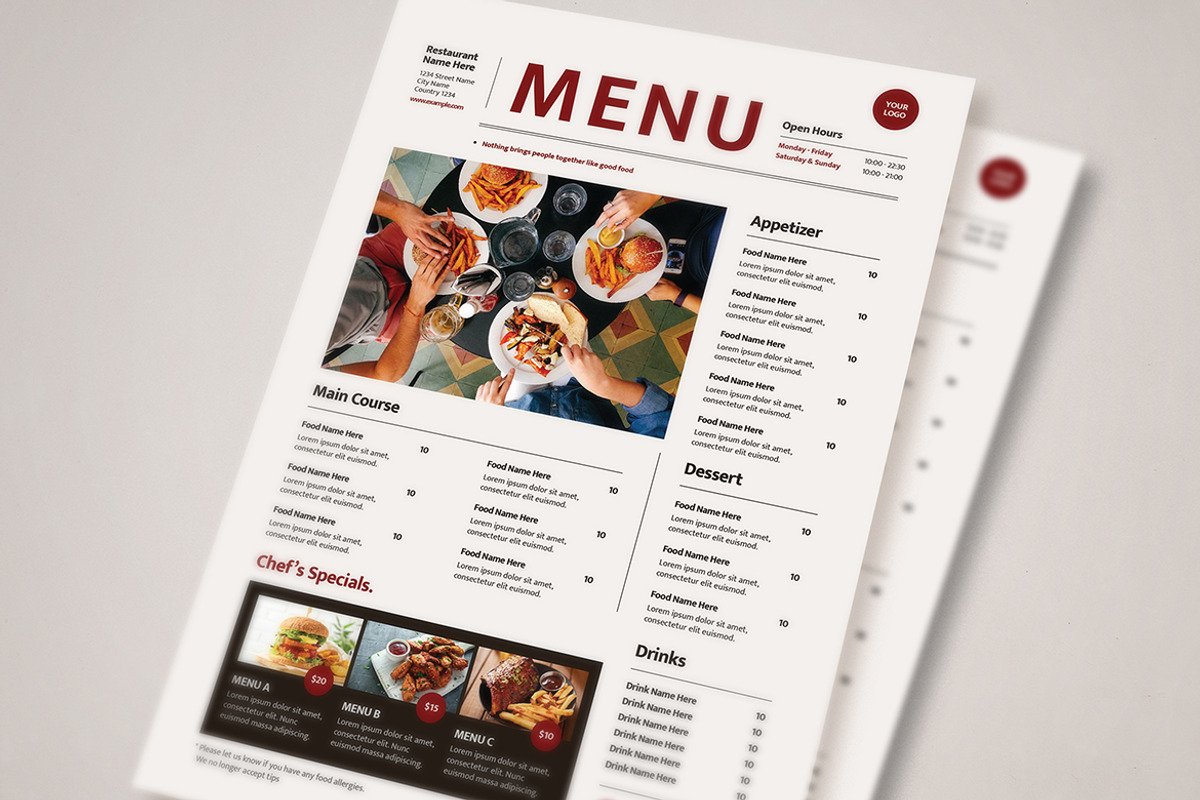 Newspaper Food Menu, a Flyer Template by VectorVactory
