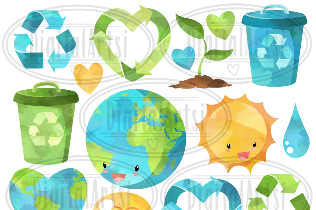 Watercolor Earth Day Clipart, an Illustration by DigitalArtsi