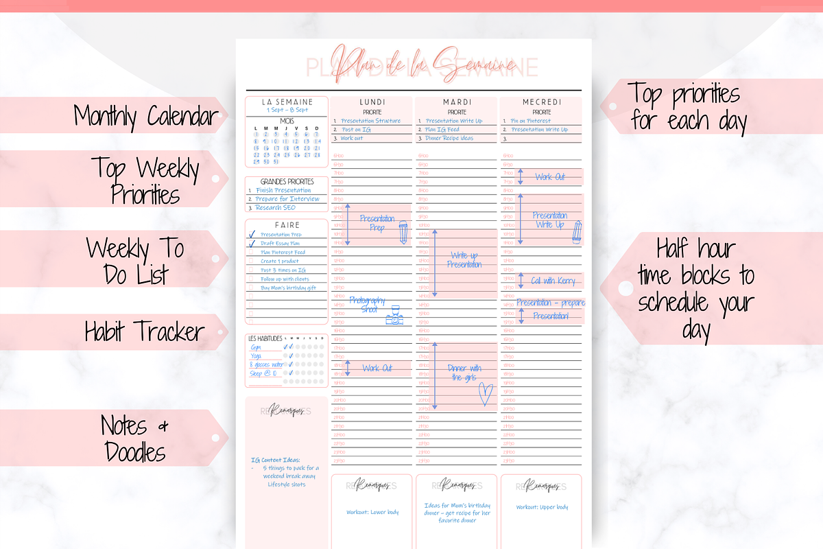 FRENCH Weekly Planner Printable