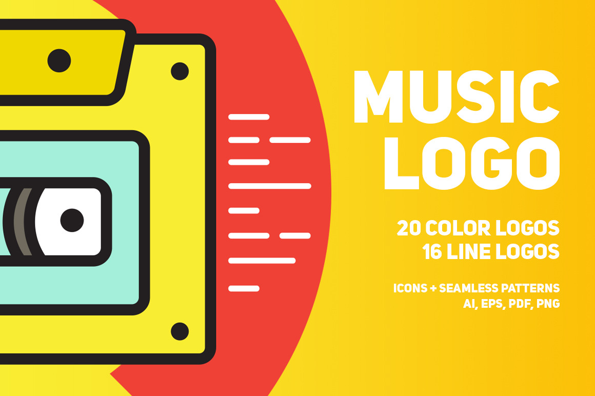 Music logo | 36 color and line logos, a Branding & Logo Template by ...