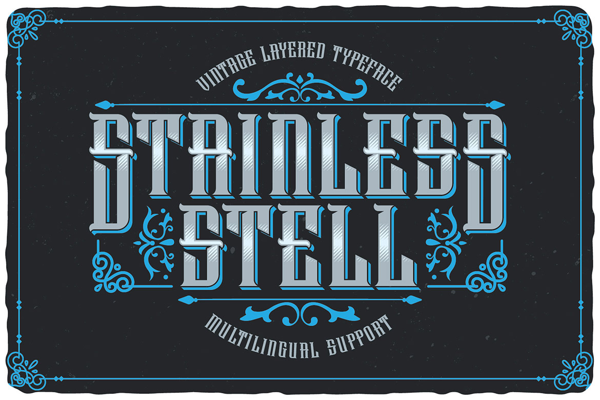 Stainless Steel Vintage Layered Font