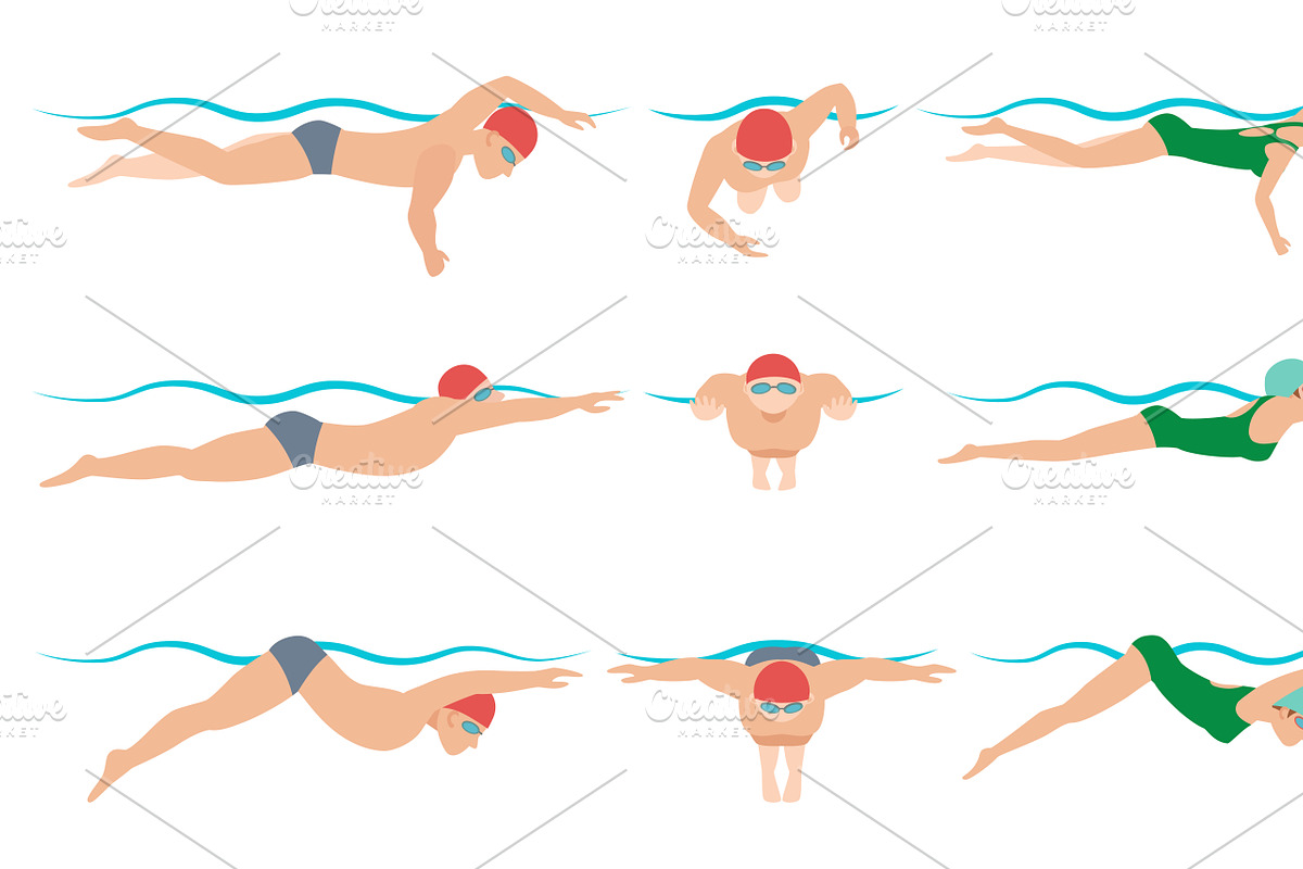 Different swimmers style vector, a Healthcare Illustration by ...