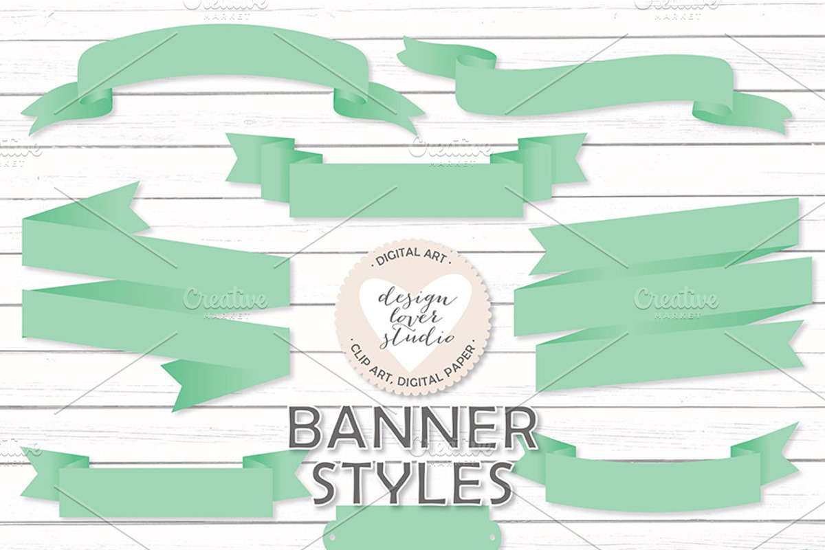Vector mint banners/ribbons, an Illustration by designloverstudio