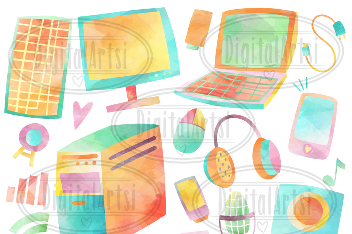 Watercolor Technology Clipart, a Technology Illustration by DigitalArtsi