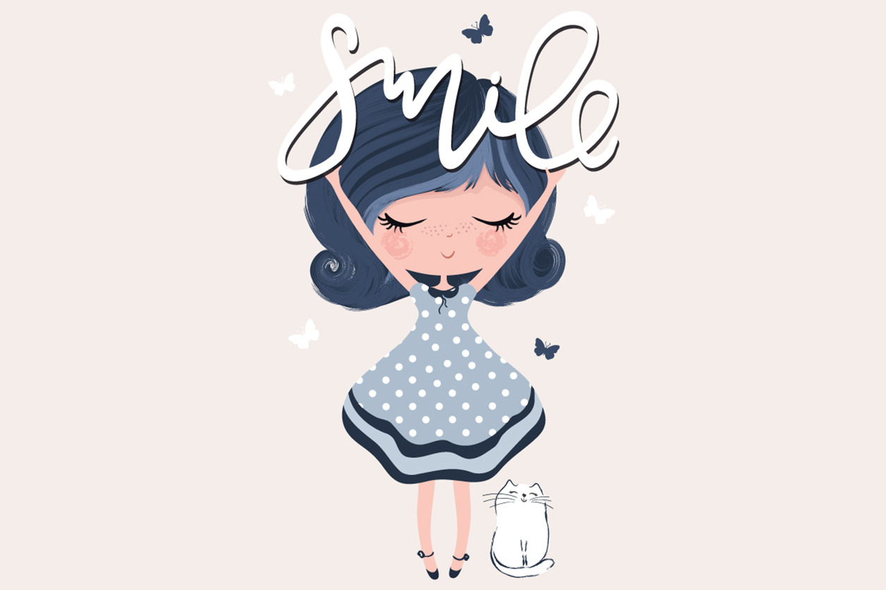 Cat and girl print-Smile girl vector, a Decorative Illustration by ...