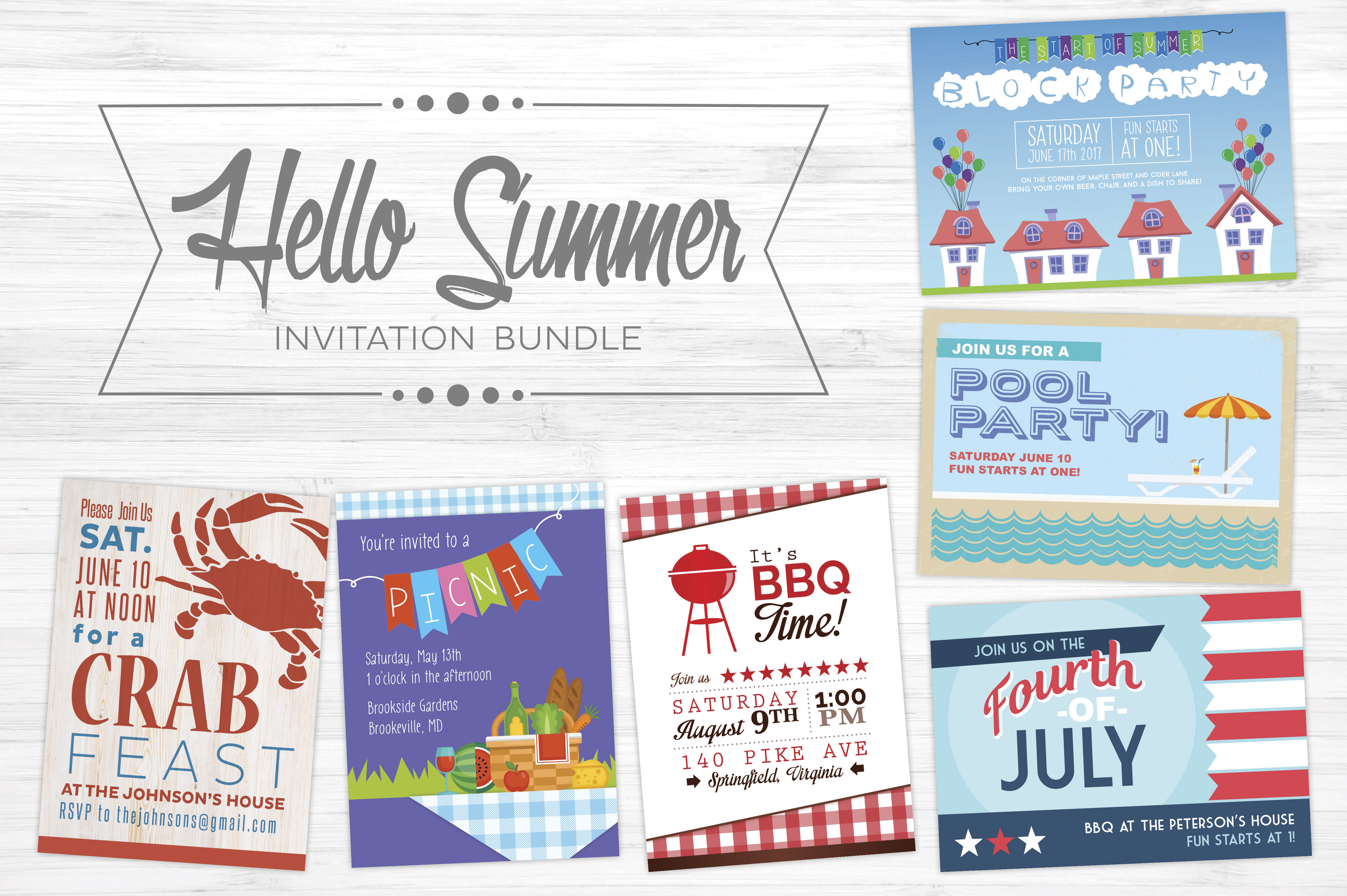 Fun Summer Party Invitation Bundle, an Invitation Template by BF Studios