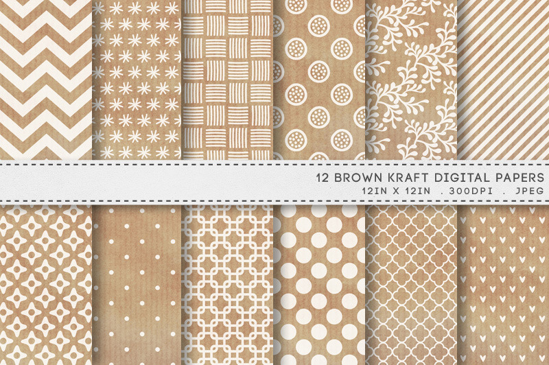 12 Brown Kraft Digital Papers, a Pattern Graphic by AzmariDigitals