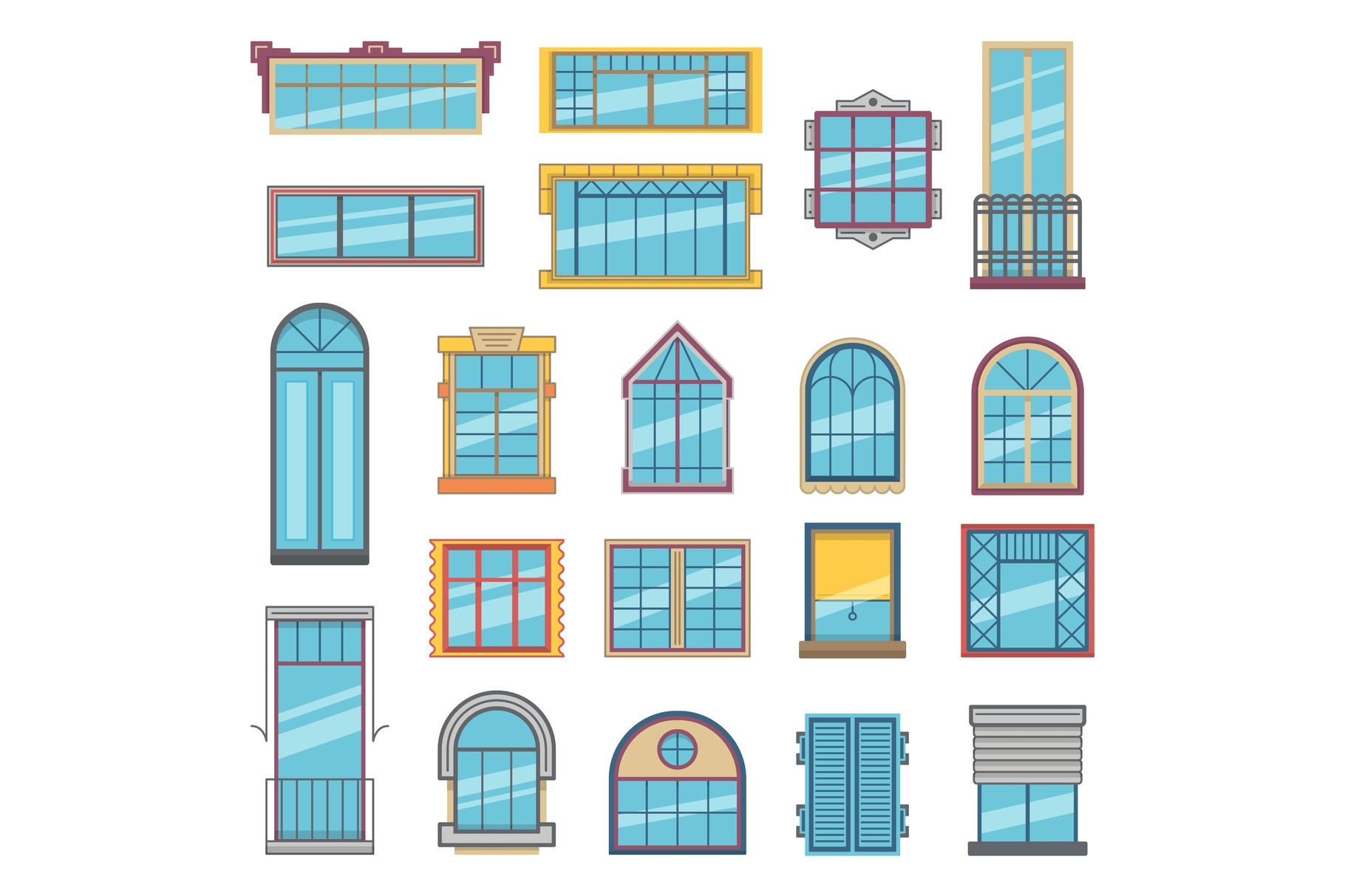 Balcony and wooden or plastic windows with glass. Architectural ...