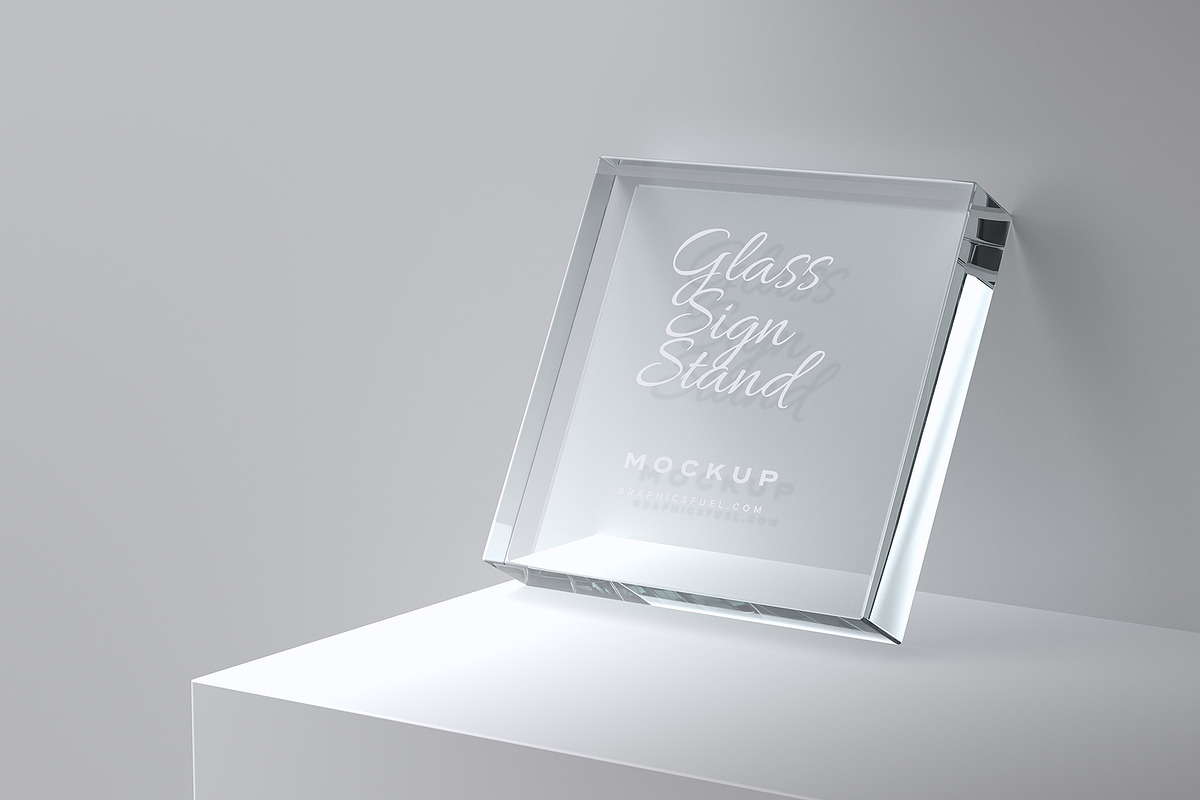 Glass Sign Stand Mockup, a Product Mockup by Graphicsfuel