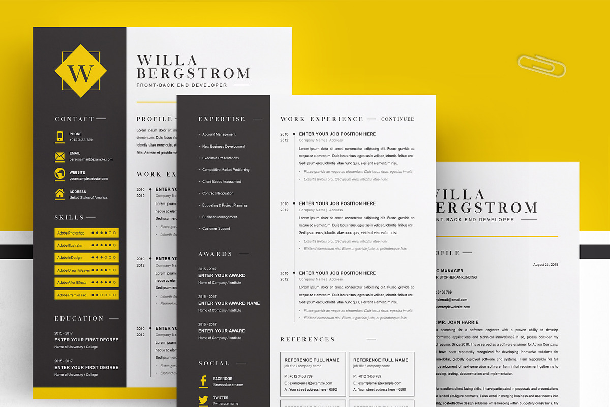 Minimal Yellow Resume Template / CV, a Resume Template by ResumeInventor