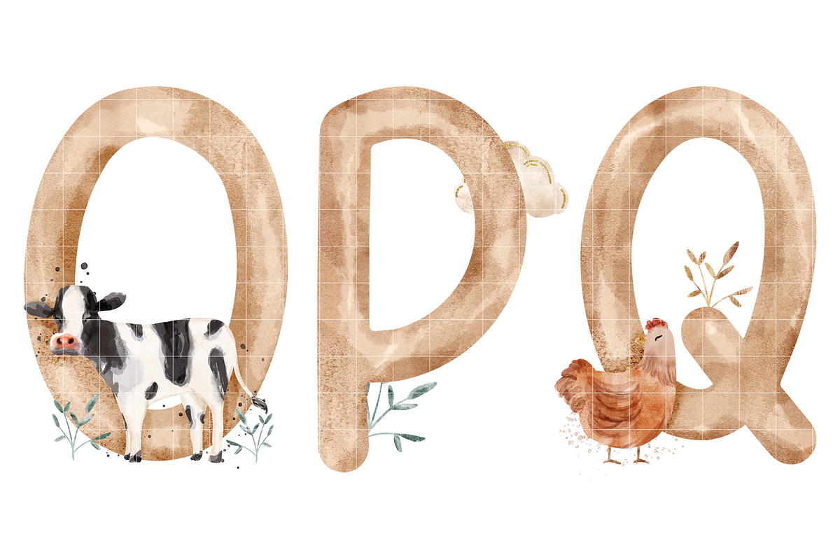 Farm alphabet clipart, an Animal Illustration by TheHappyGiftArt