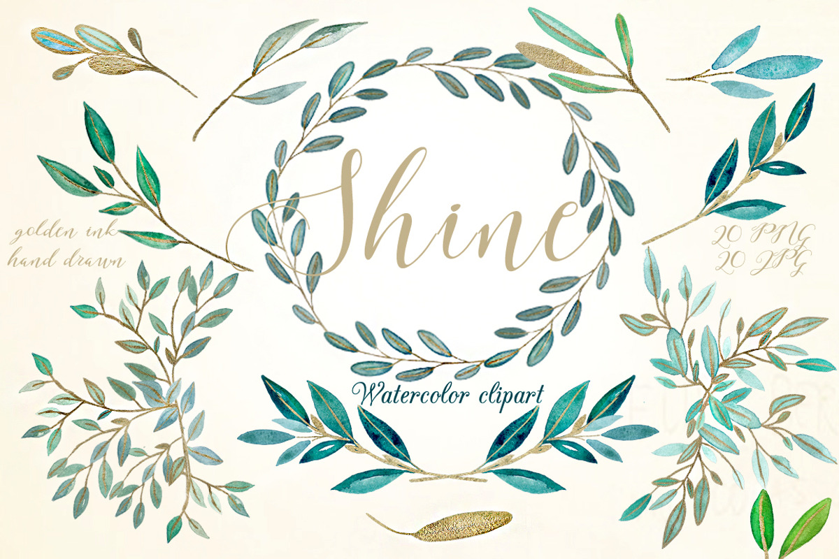 Shine gold leaves Watercolor clipart, an Illustration by LABFcreations