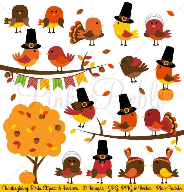 Thanksgiving Birds Clipart & Vectors, an Animal Illustration by PinkPueblo