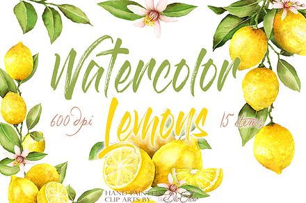 Watercolor Lemon Clip Art, a Decorative Illustration by DioFlow