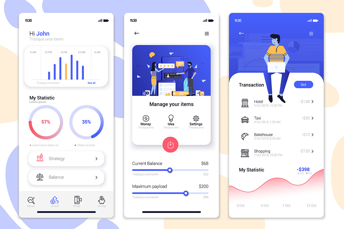 15 Finance app Screens, a Templates & Theme by Creative Graphics