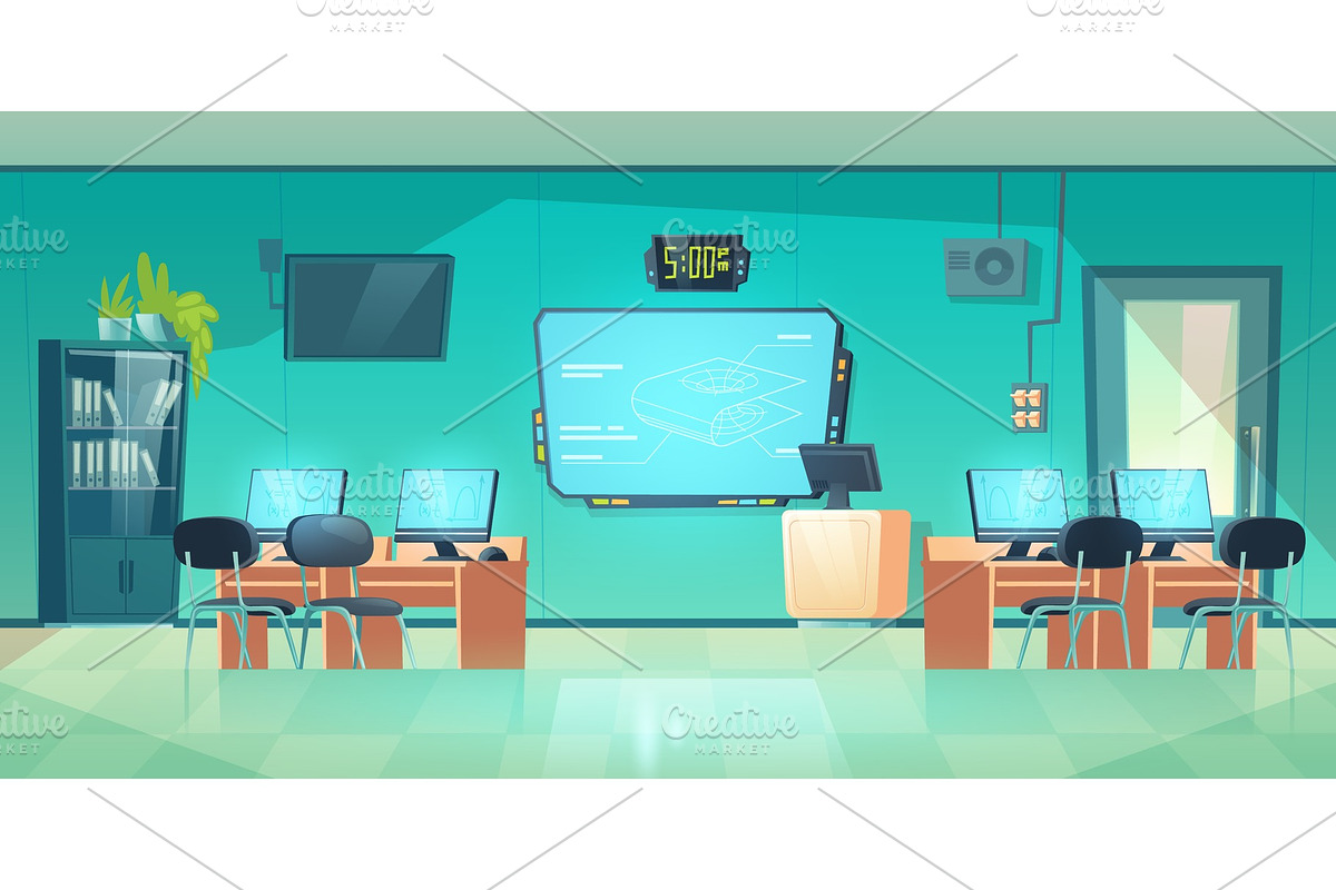 Computer class in school university, an Education Illustration by art ...