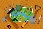 Expedition adventure map, hiking and, an Illustration by Vectorstockersland