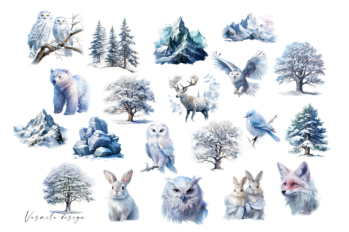 Winter Wonderland Clipart, an Animal Illustration by Vasmila