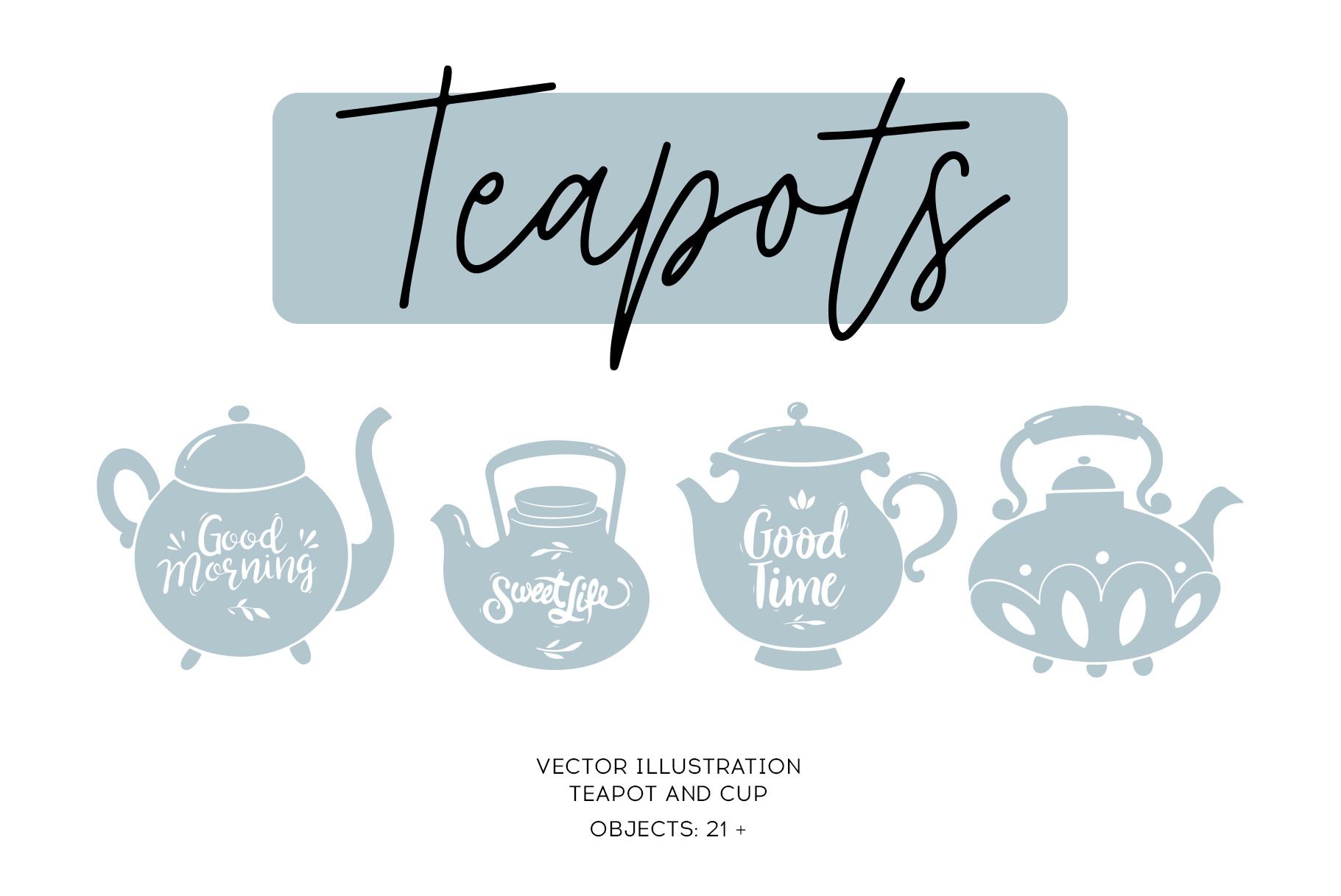 Teapots. lettering. Logo. Tea time, a Food Illustration by Yaniko