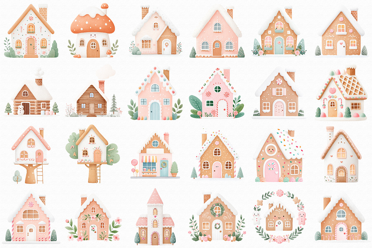 Watercolor Gingerbread House Clipart, an Illustration by Libby Wishes