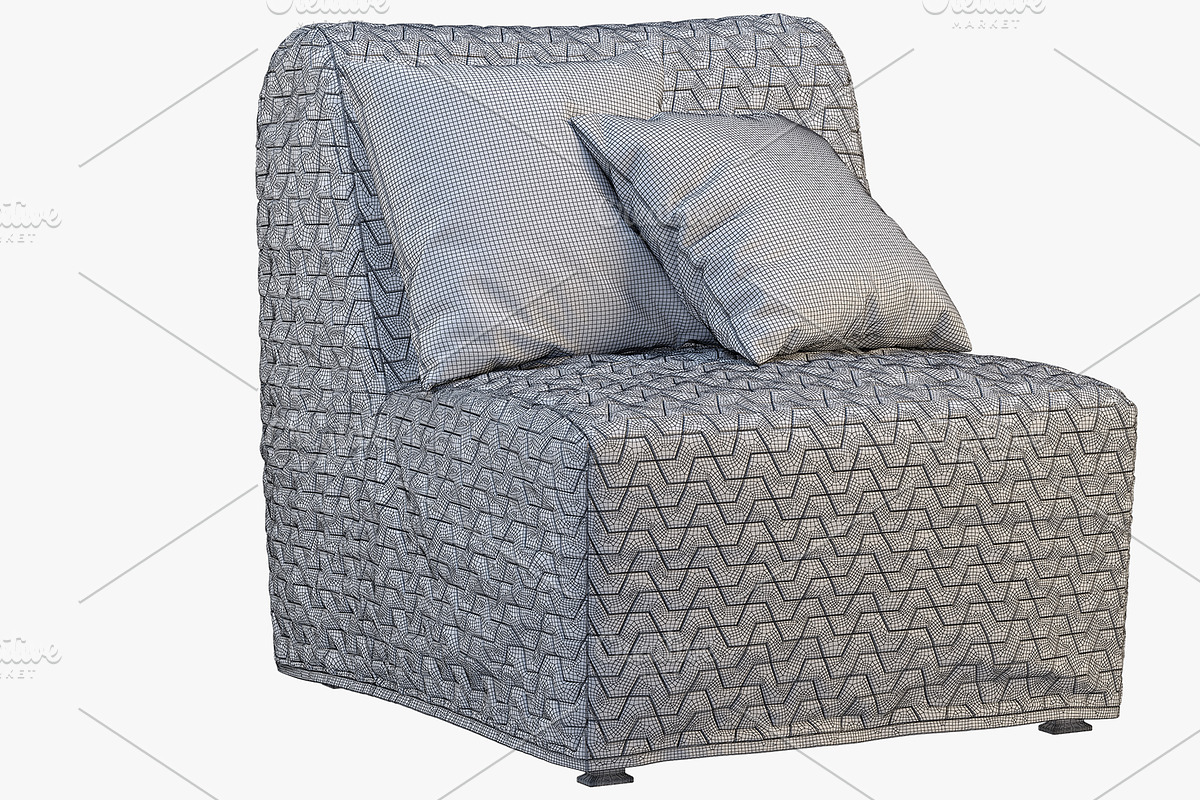Chair-bed with pillows 3d model, a Furniture 3D Model by 3dmitruk