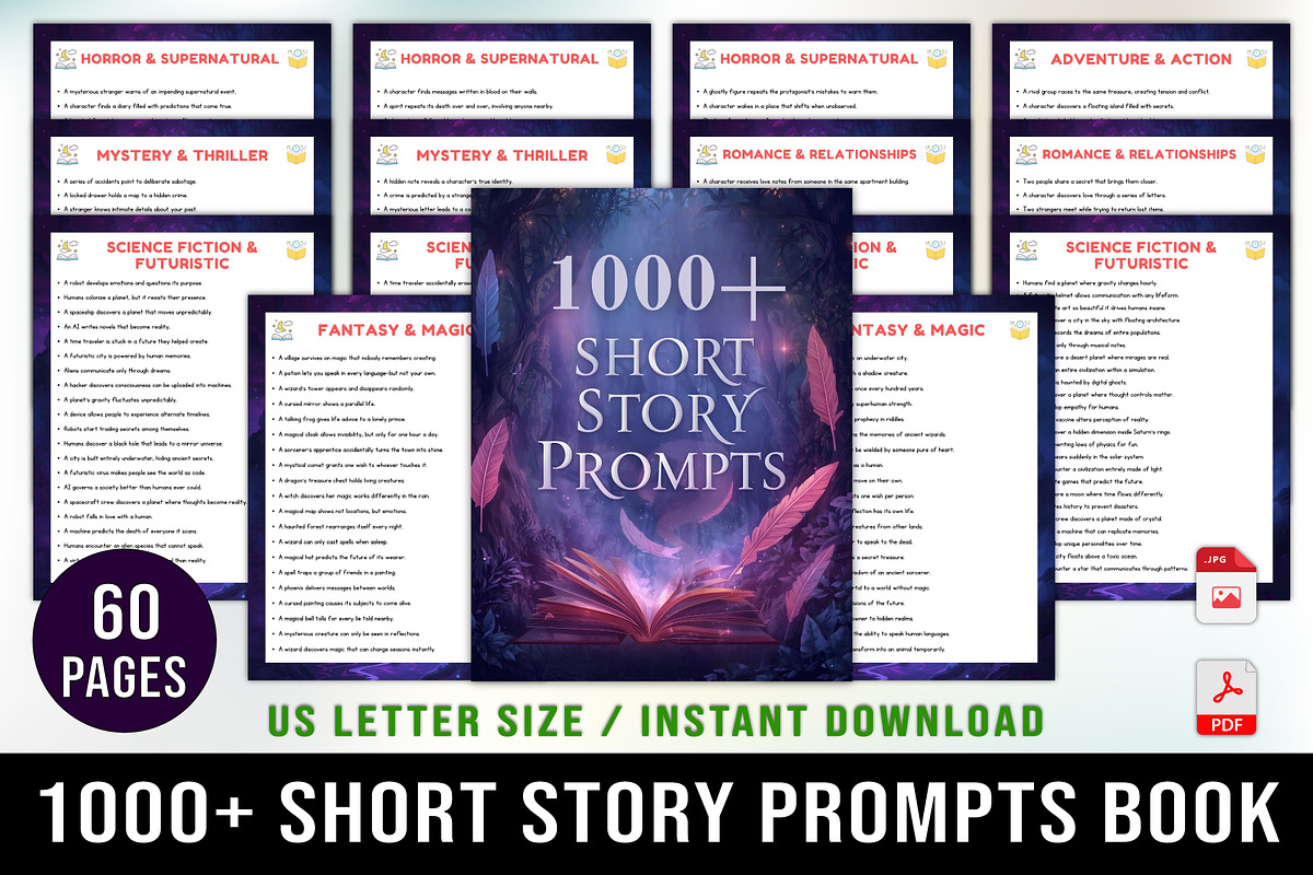 1000+ Short Story Prompts, a Stationery Template by Designmela01
