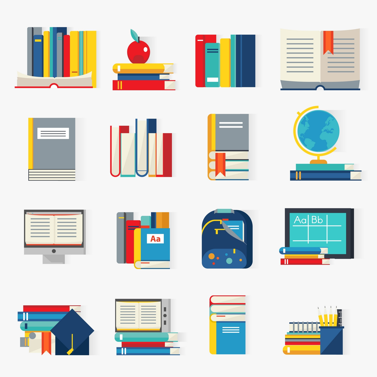 School Books Decorative Icons Set, an Icon by Alexander Belenkiy