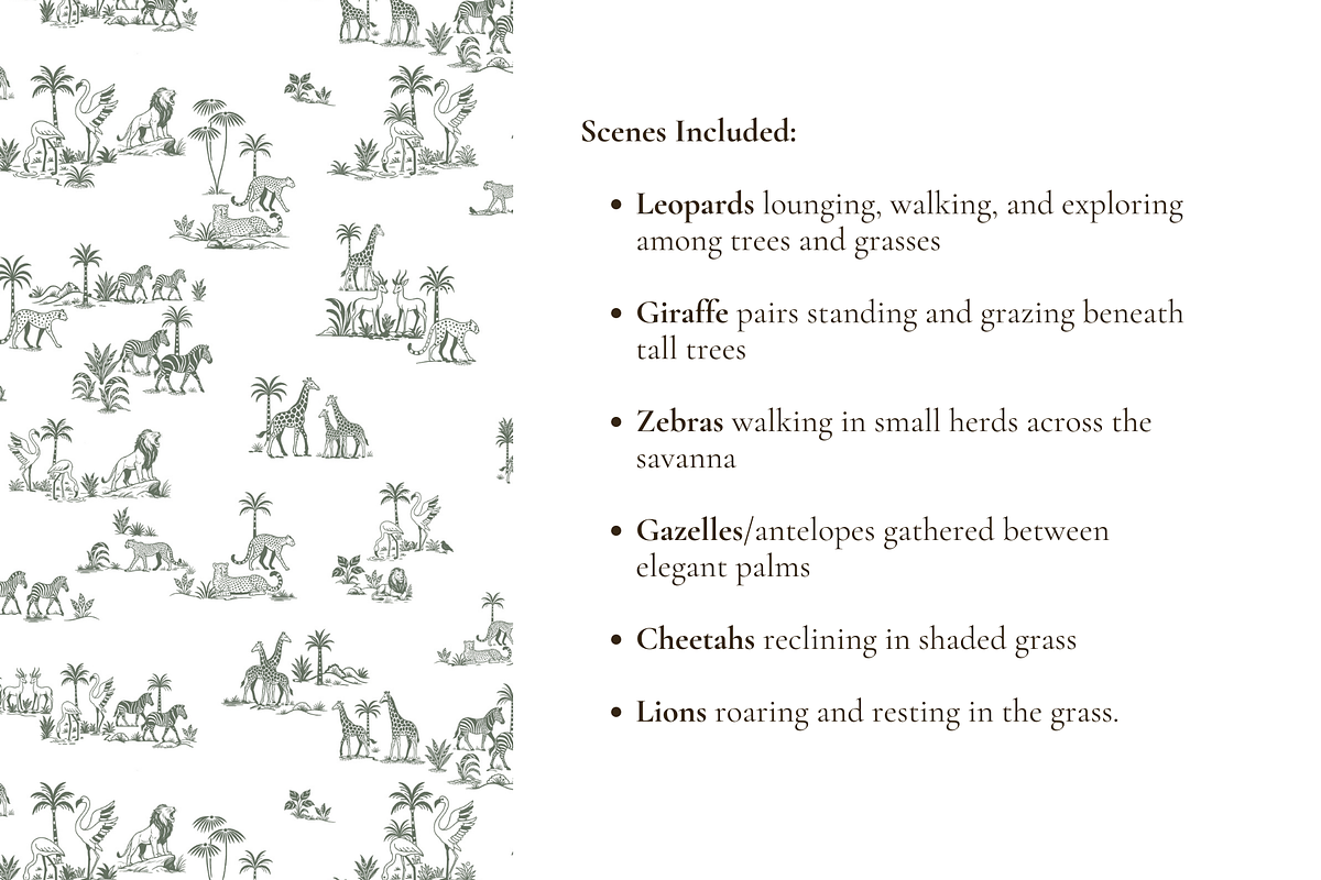 Refined Safari Toile de Jouy Pattern, a Wallpaper Graphic by Hughes Studio