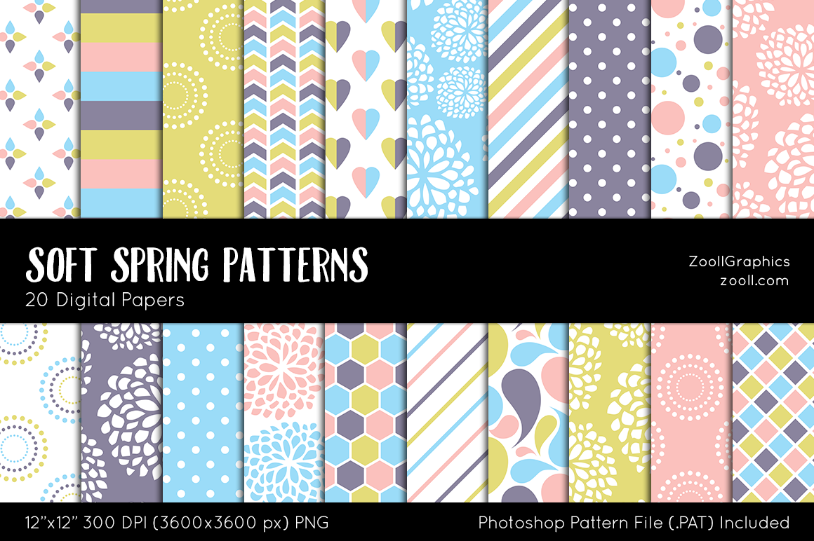 Soft Spring Digital Papers, a Pattern Graphic by ZoollGraphics