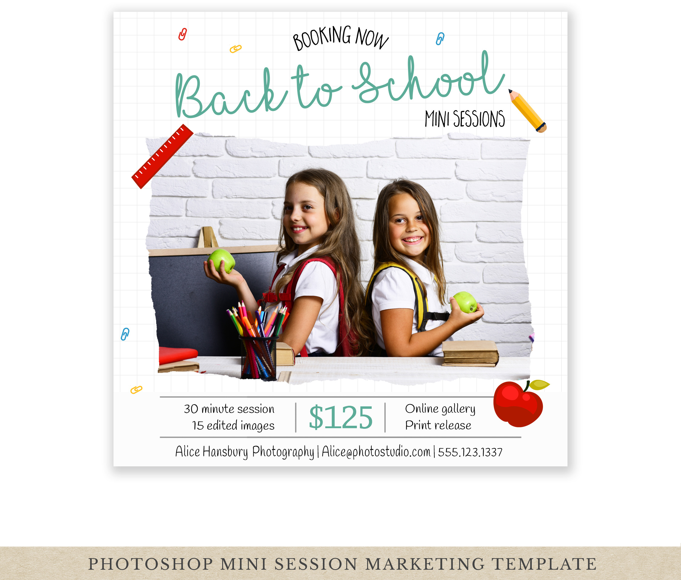 Back to School Mini Session Template, a Flyer Template by MockTurtleStudio