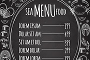 Seafood chalkboard menu template, a Food Illustration by Microvector