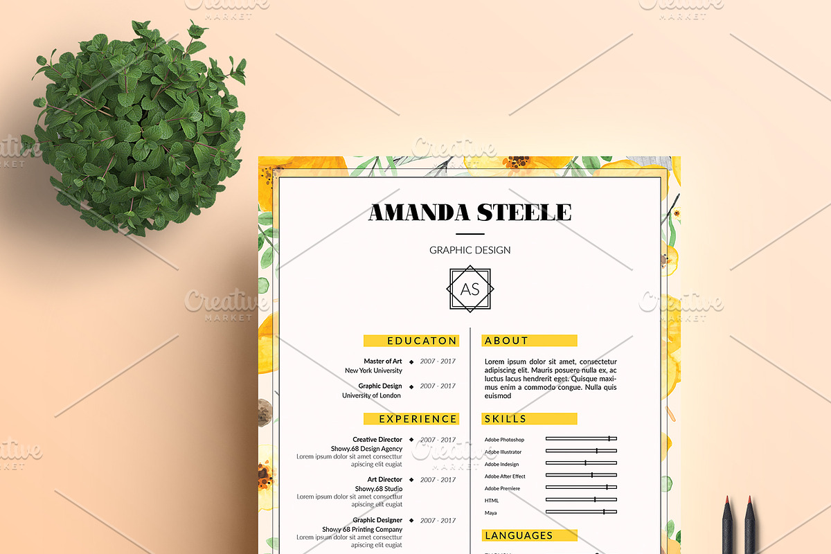 Floral CV / Resume Template / N, a Resume Template by Showy68 Template