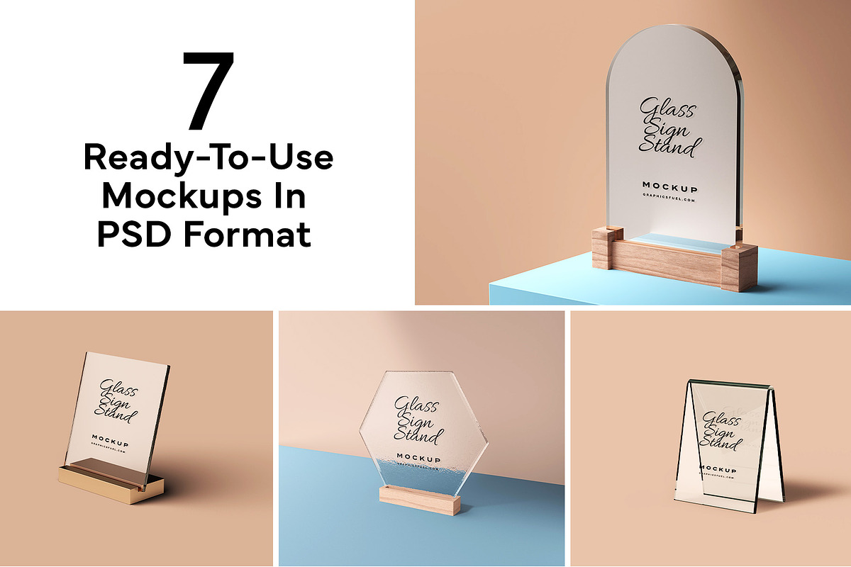 Glass Sign Stand Mockup, a Product Mockup by Graphicsfuel