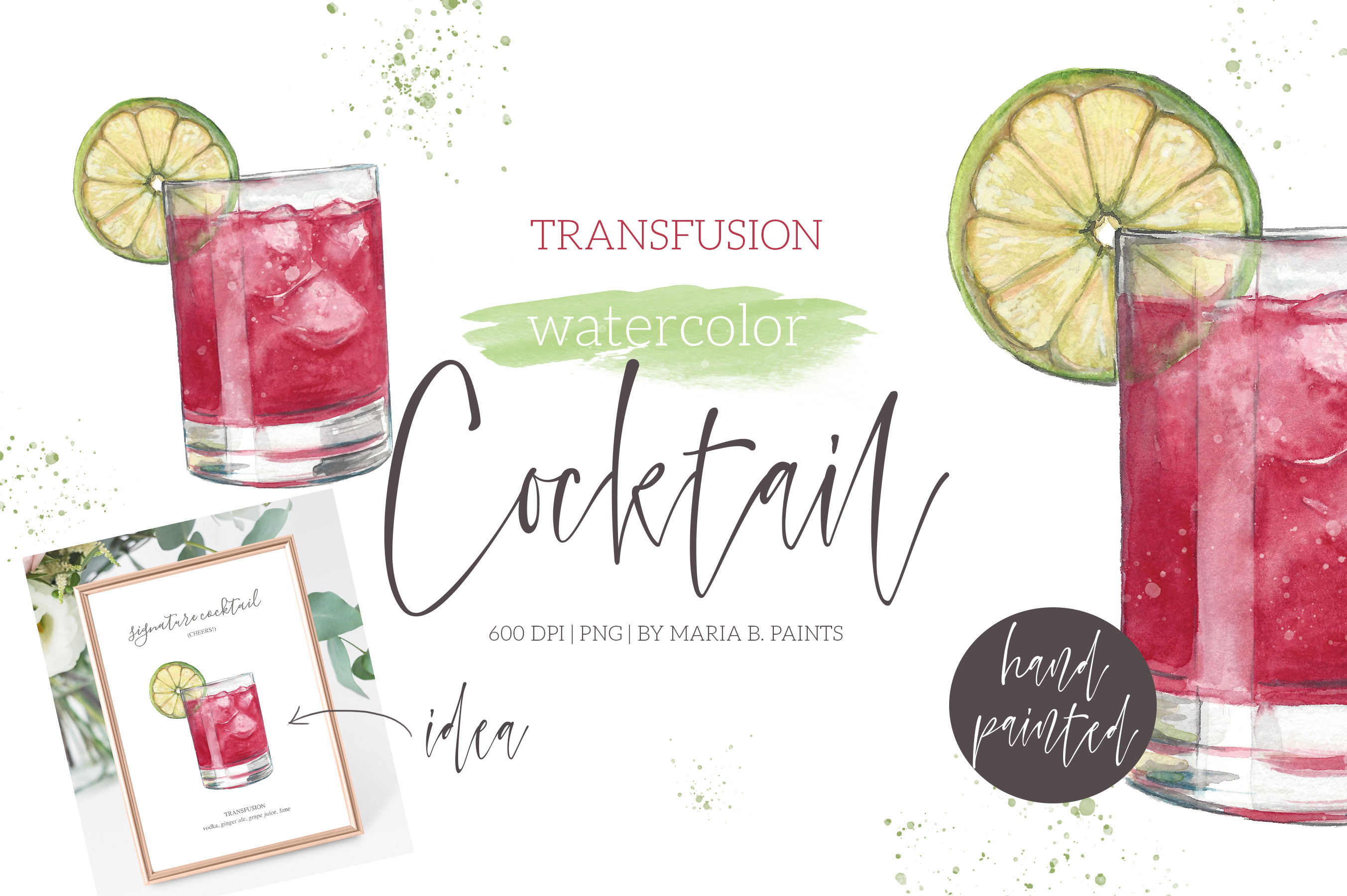 Transfusion Cocktail Clipart, a Food Illustration by Maria B. Paints