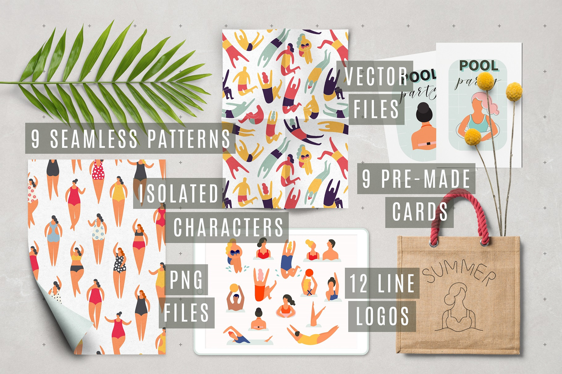 Summer beach girls patterns set, a Person Illustration by Yapanda