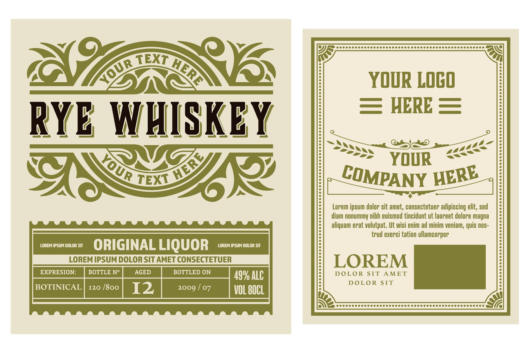 Full Liquor Label Design with Front | Decorative Illustrations ...