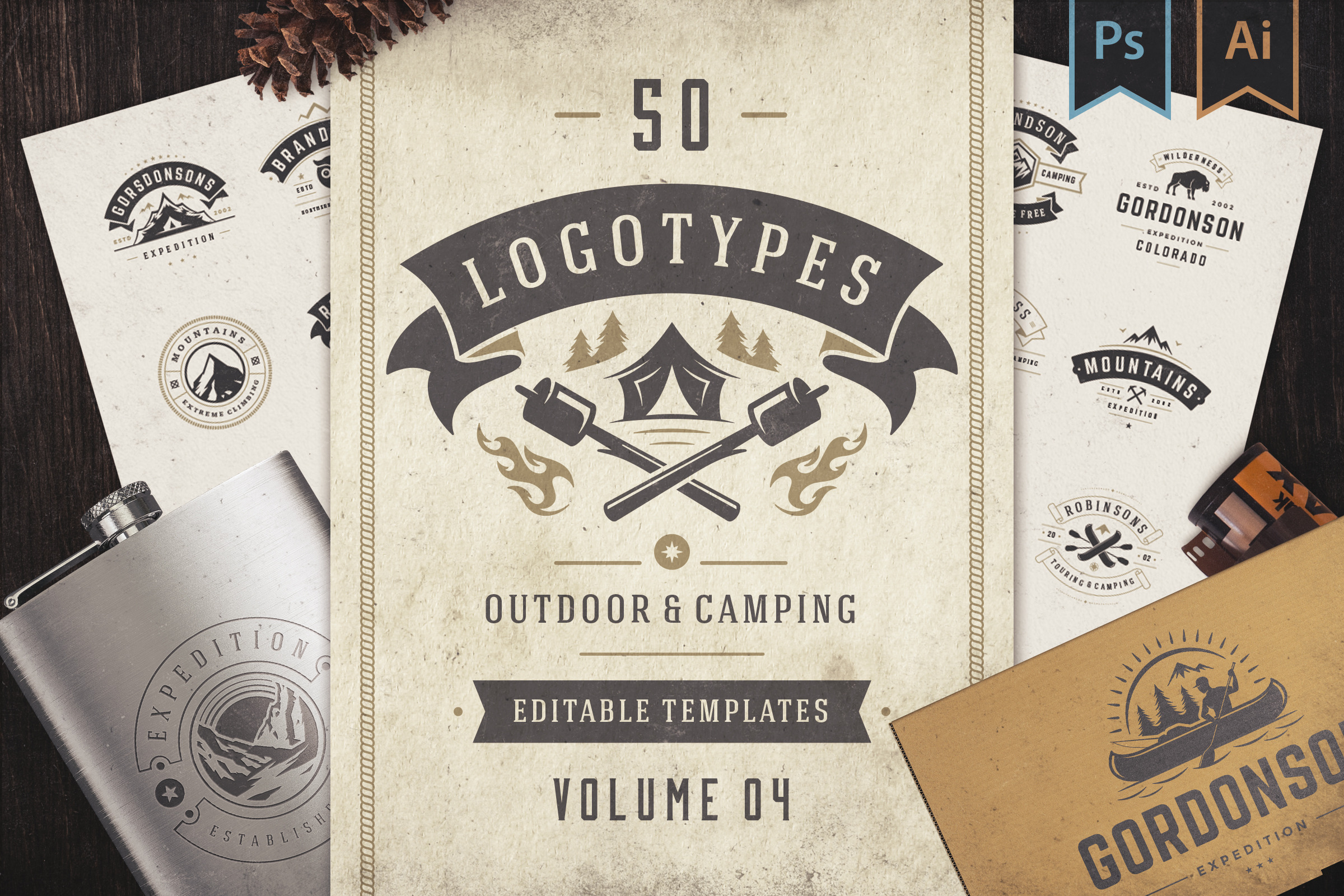 50 Outdoor logos and badges, a Branding & Logo Template by Vasya Kobelev