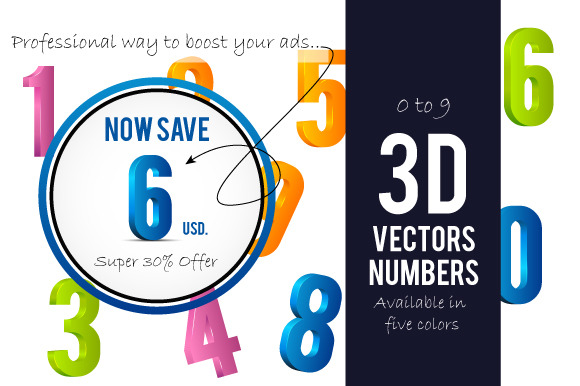 3D Vector Numbers, an Object Graphic by NasirGrfx