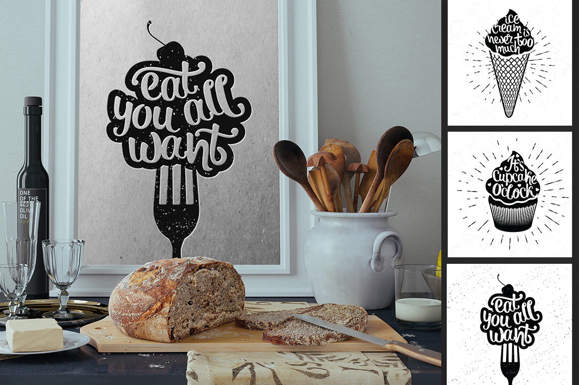 Hand Lettering Food Quotes, a Decorative Illustration by Moloko88