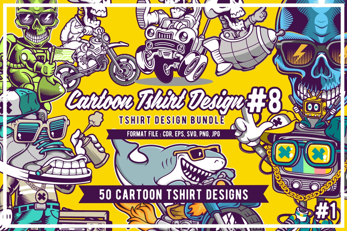 50 Cartoon Tshirt Designs Bundle 8_1, an Illustration by roach_graphic