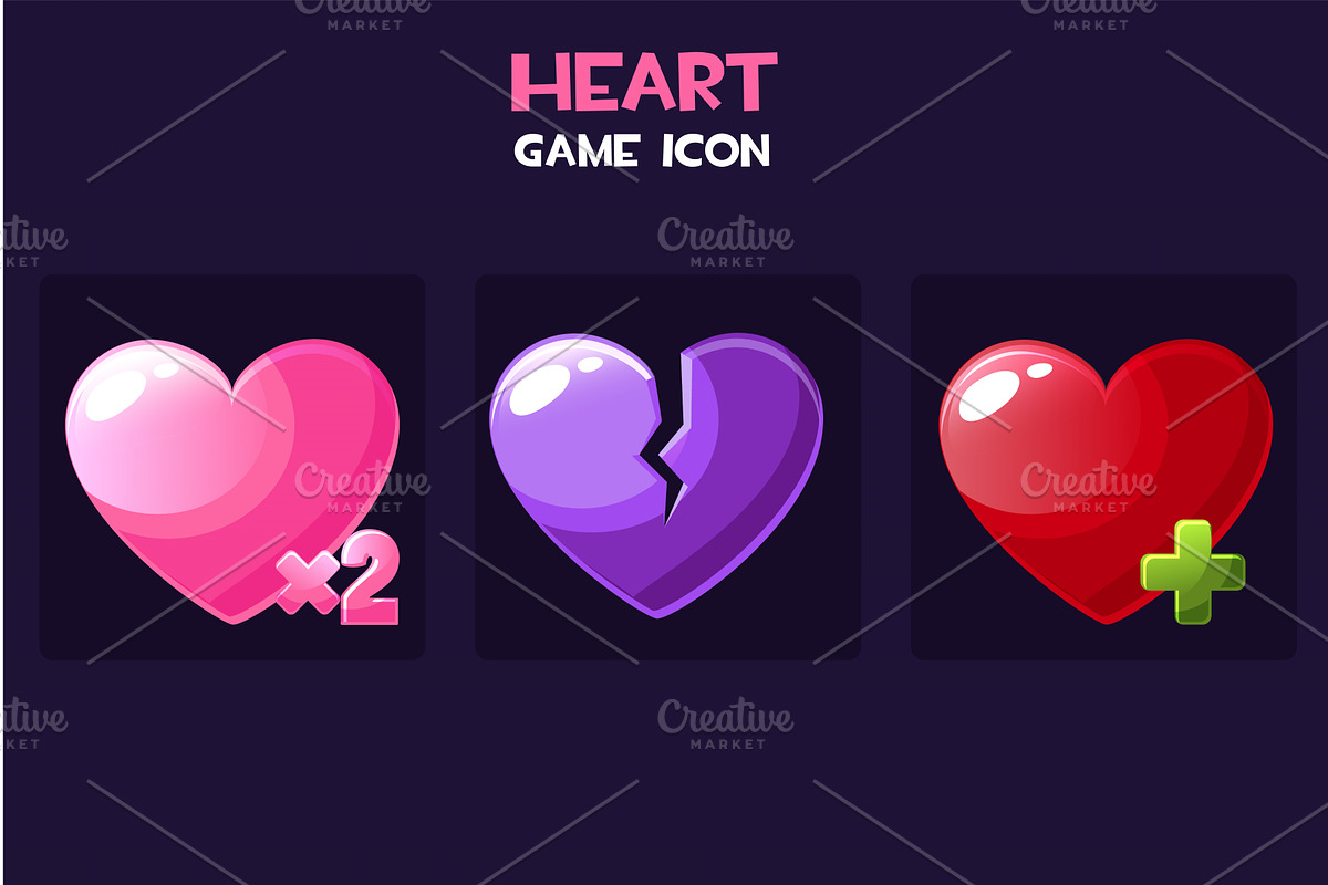 Concept set game hearts icons for, an Icon by BabySofja | Creative Market