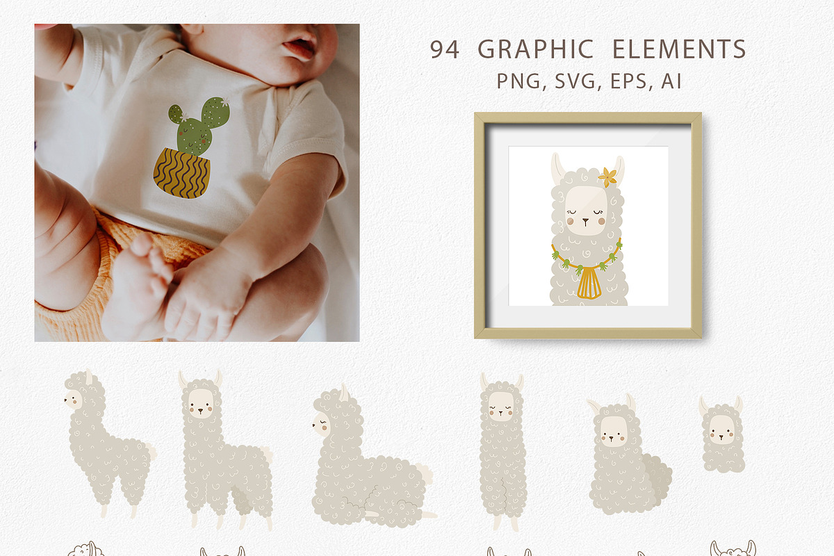 Llamas & Cactus clipart and patterns