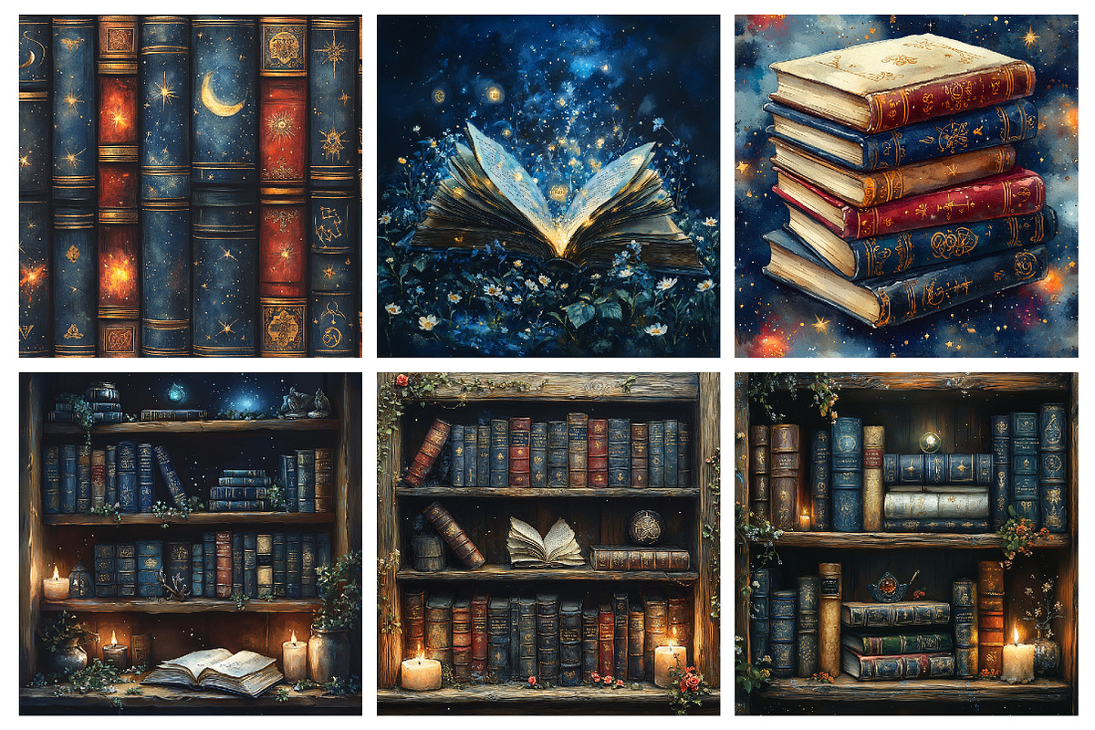 Fantasy Books Digital Paper, an Illustration by RobertsArt