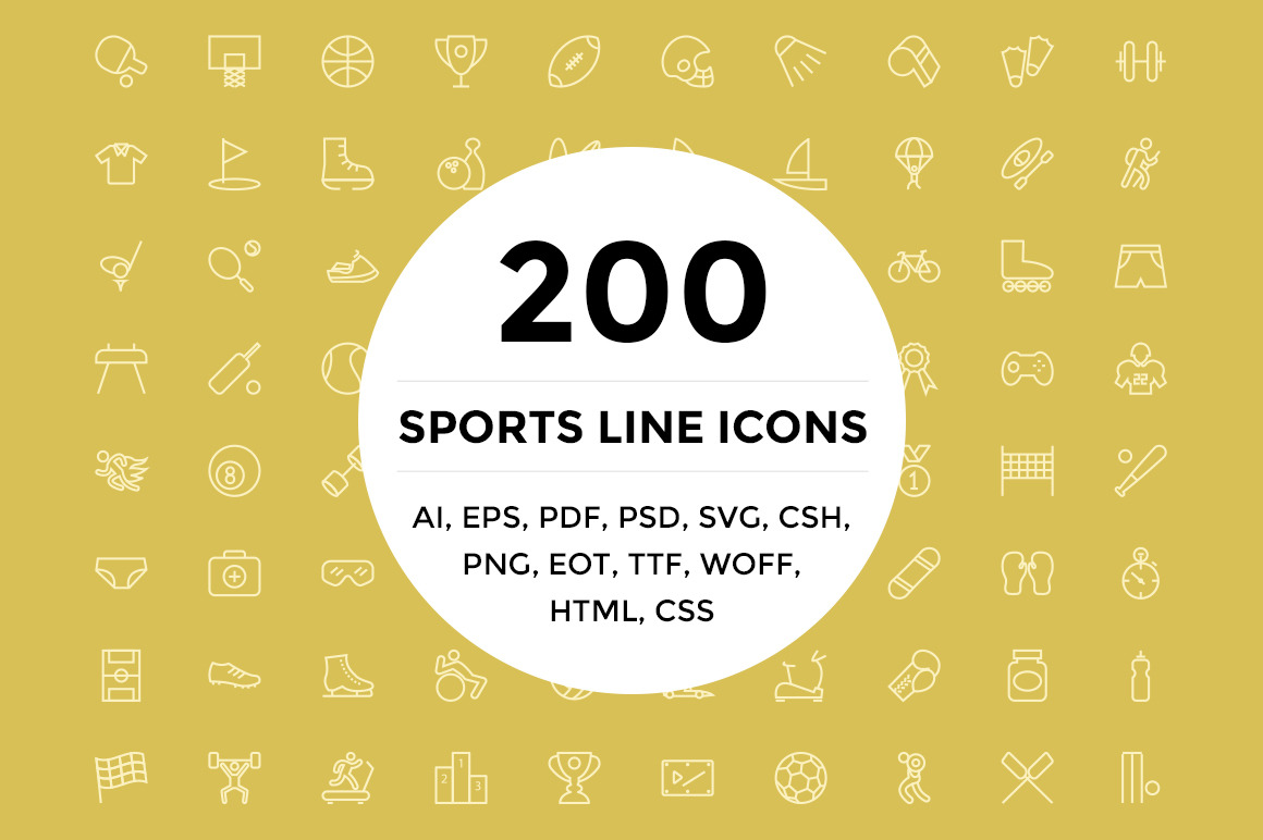 200 Sports Line Icons, an Outline Icon by Creative Stall