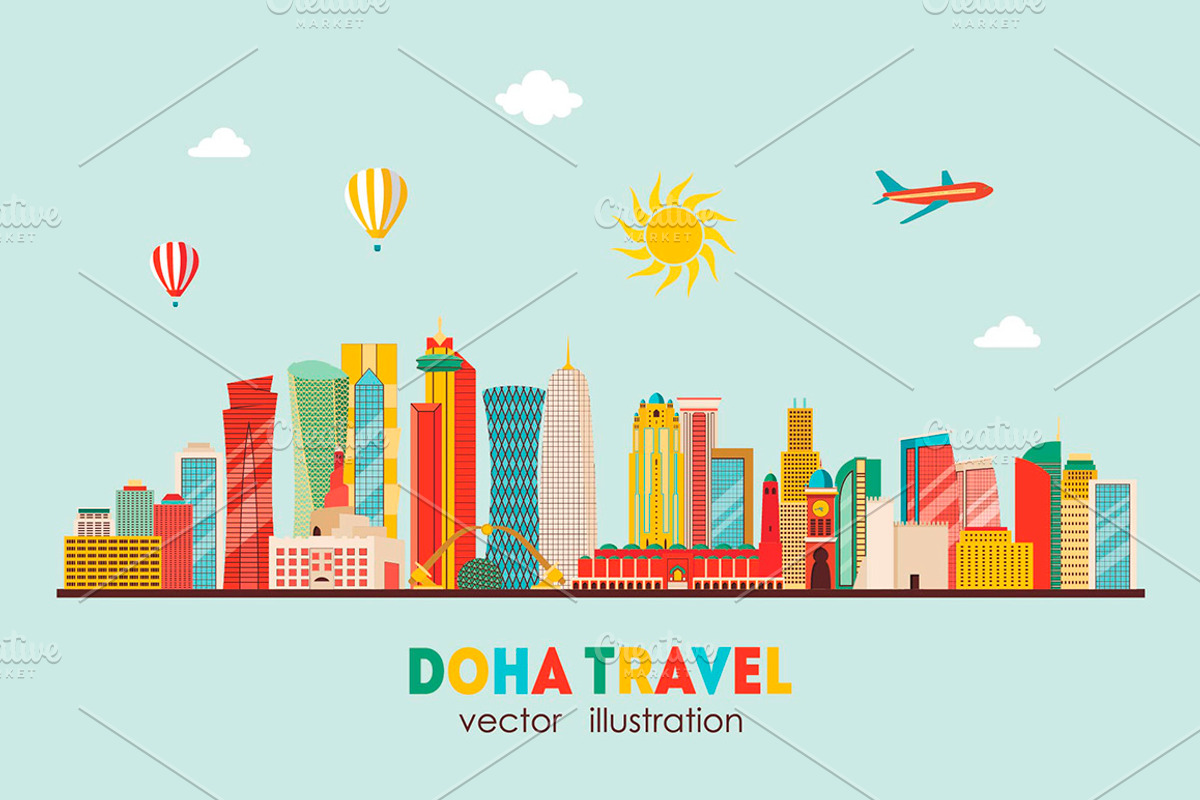Doha detailed skyline., a Work Illustration by LisaKolbasa