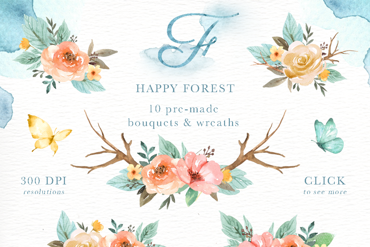 Happy Forest Watercolor Clip Art, an Animal Illustration by everysunsun