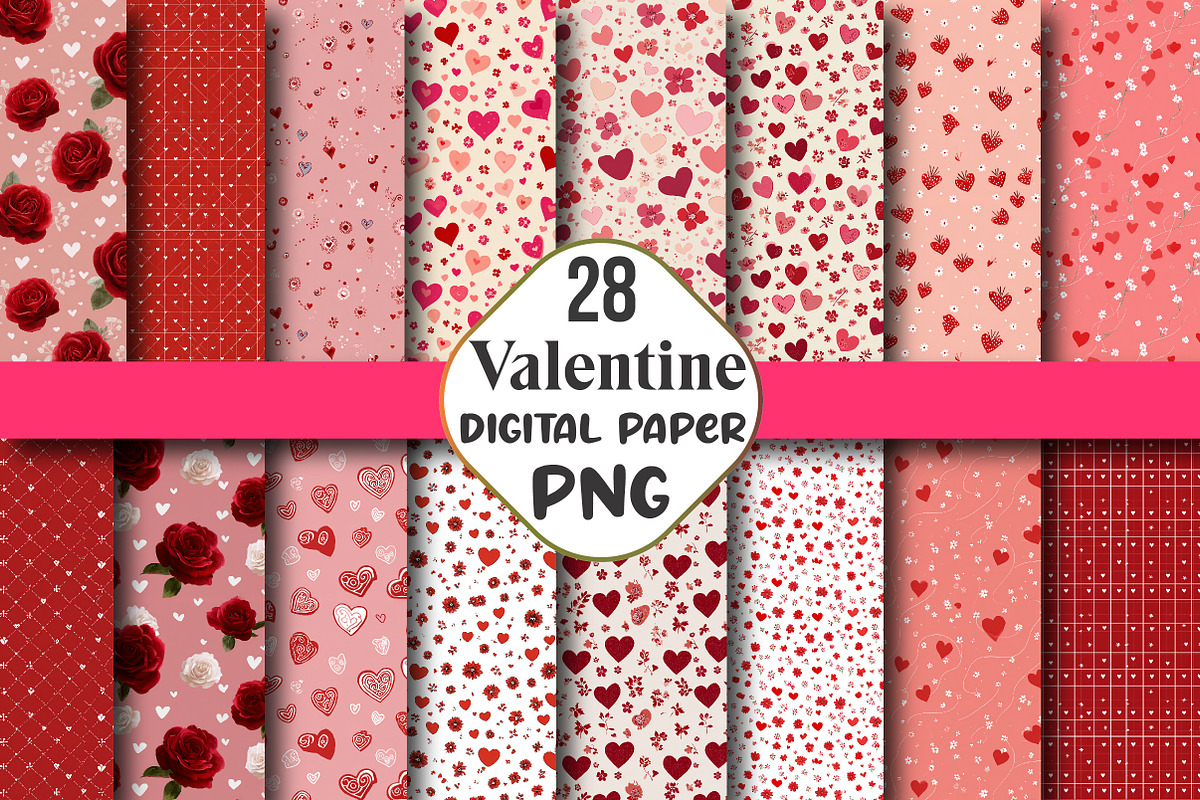 Floral Valentine Pattern Heart Paper, an Illustration by CraftArtStudio