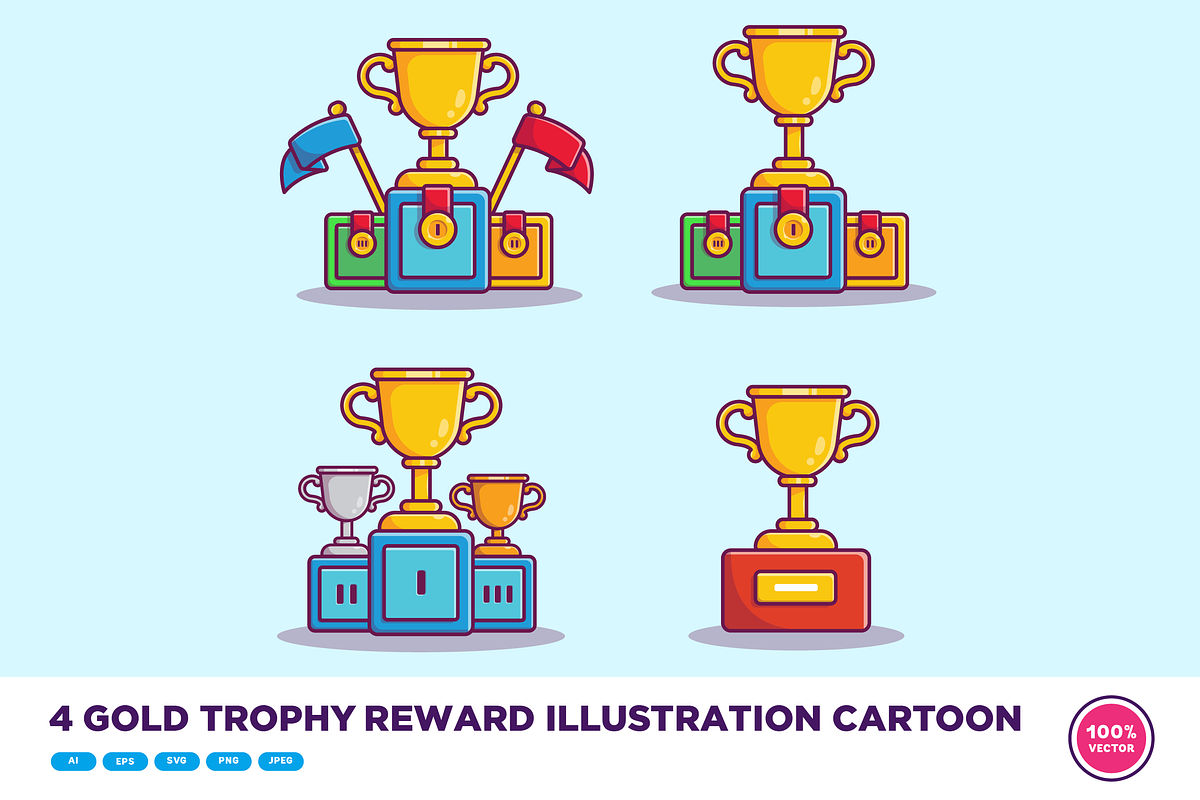 4 Gold Trophy Reward Illustration, an Education Illustration by ...